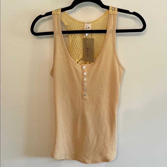 7th Ray | Tops | 7th Ray Tan Buttonfront Lace Tank Top | Poshmark